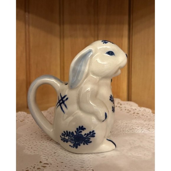 Unknown | Dining | Vintage Hand Painted Blue White Floral Easter Rabbit ...